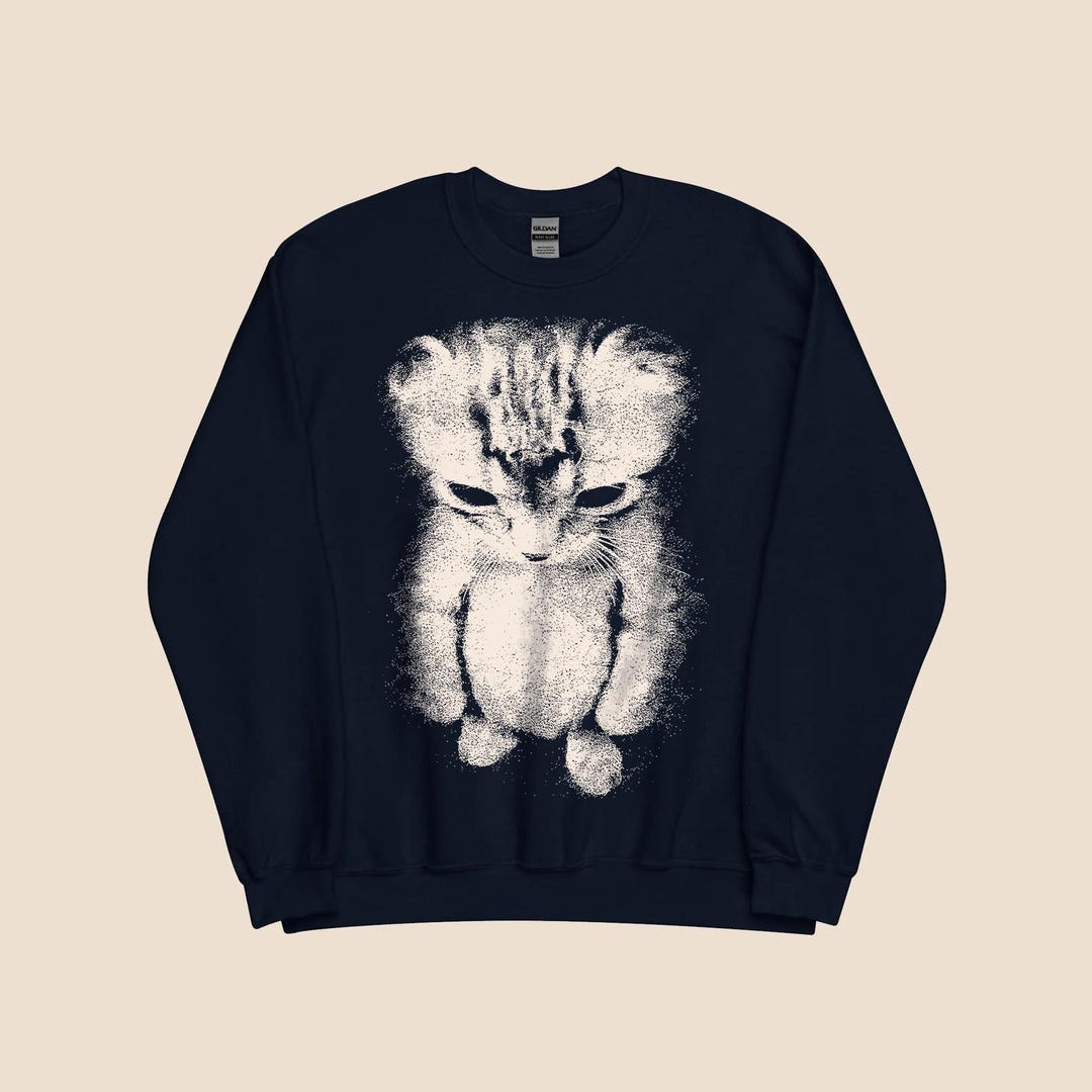 Vintage Y2k Kitten Sweatshirt, Funny Meme Crewneck, Standing Cat T ...
