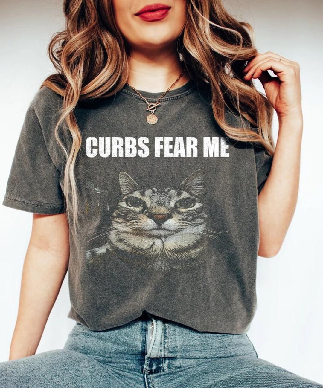Curbs Fear Me, Funny Cat Meme Vintage T-shirt, Genz Unhinged Shirt ...