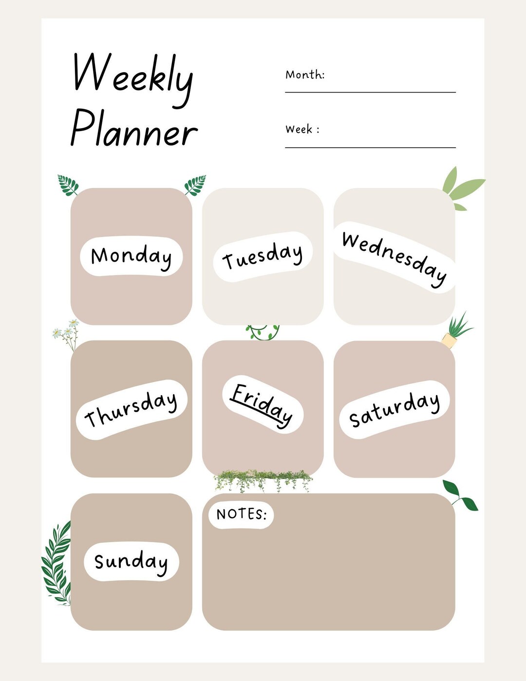 Weekly Planner Printable, DOWNLOADABLE, Instant Download, Minimal ...