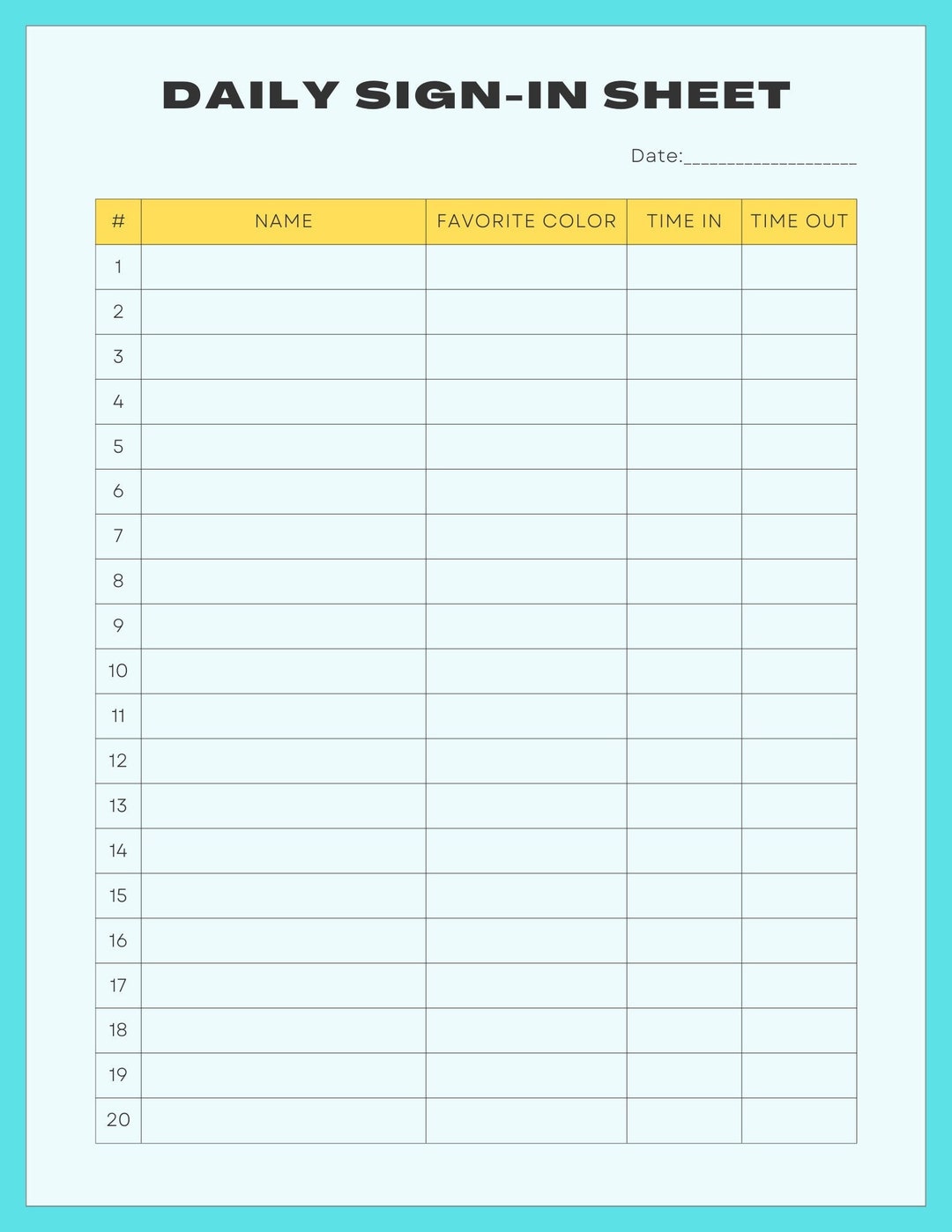 Sign in Sheet, Downloadable Sign in Sheet, Instant Download, Digital ...