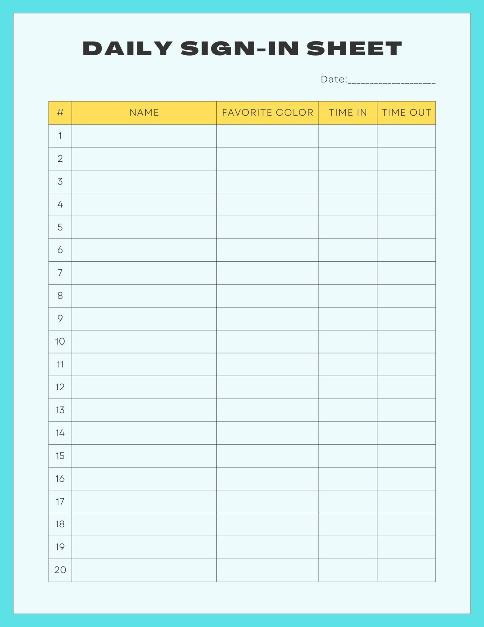 Sign in Sheet, Downloadable Sign in Sheet, Instant Download, Digital ...