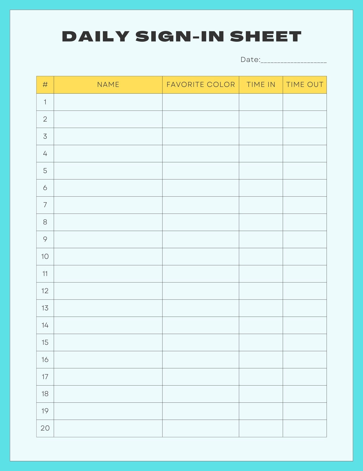 Sign in Sheet, Downloadable Sign in Sheet, Instant Download, Digital ...