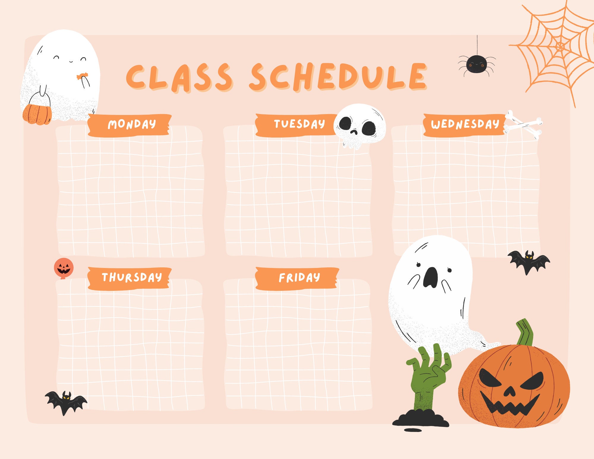 Kid Friendly Halloween Themed Class Schedule, Instant Download ...