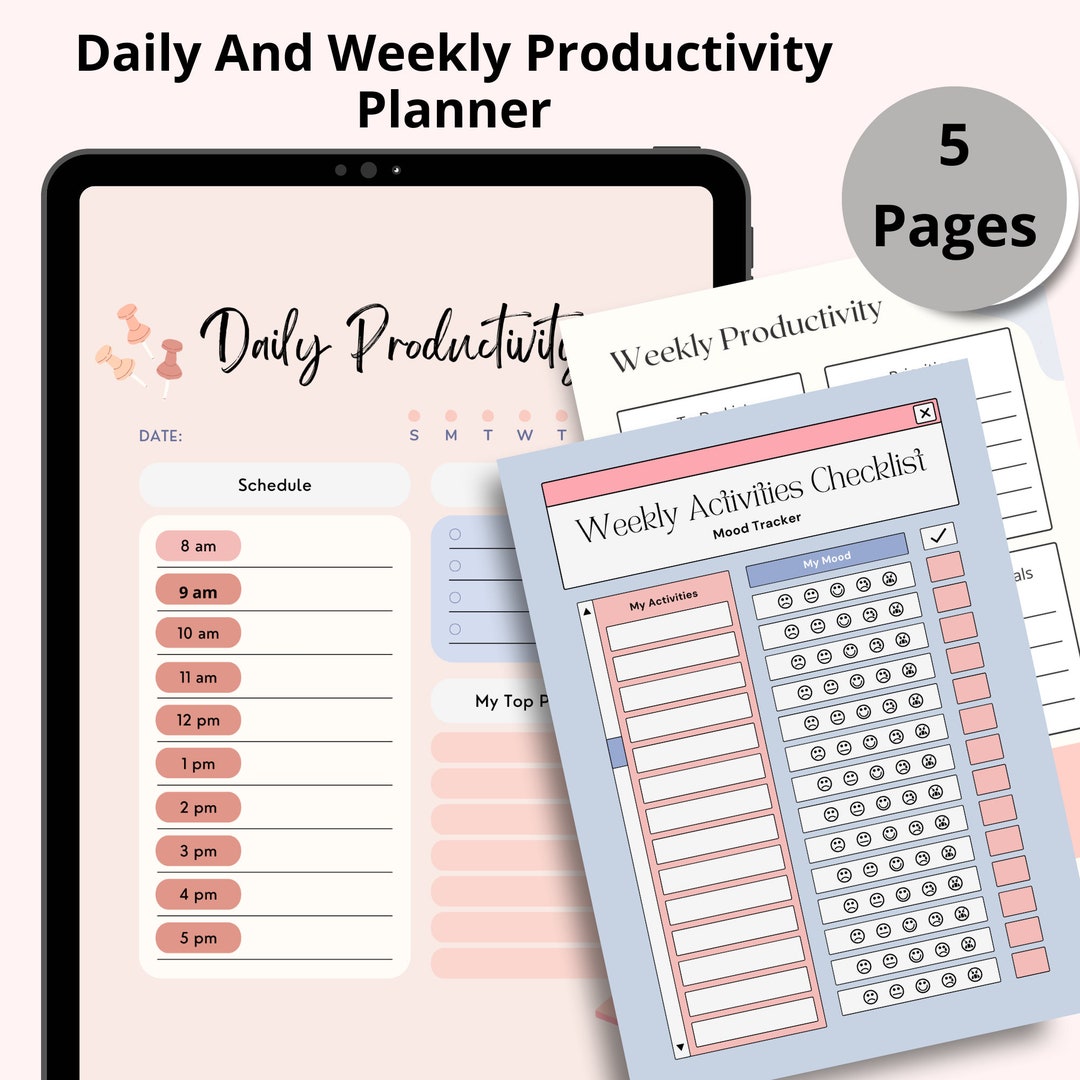 Simple and Minimal Daily and Weekly Productivity Planner PDF Instant ...