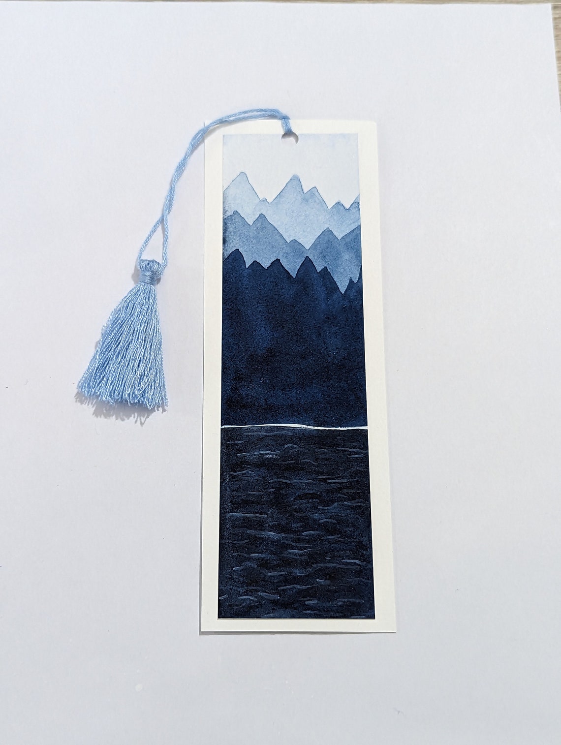 Hand Painted Watercolor Mountain and Lake Bookmark With Tassel, Blue ...