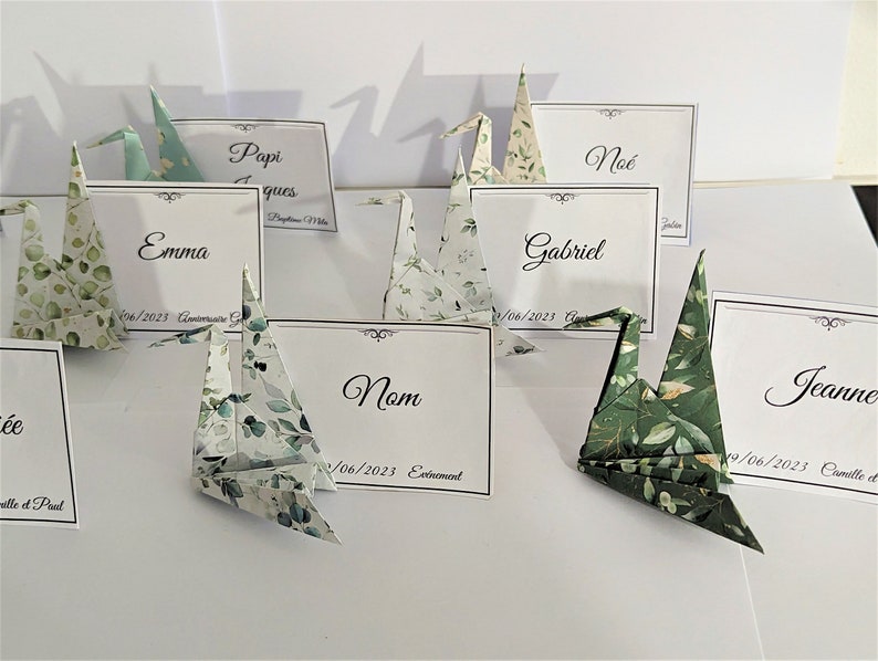 Set of Customizable Japanese Origami Crane Place Cards, Wedding Baptism ...
