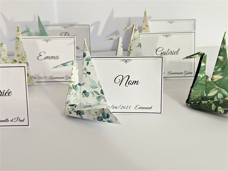 Set of Customizable Japanese Origami Crane Place Cards, Wedding Baptism ...