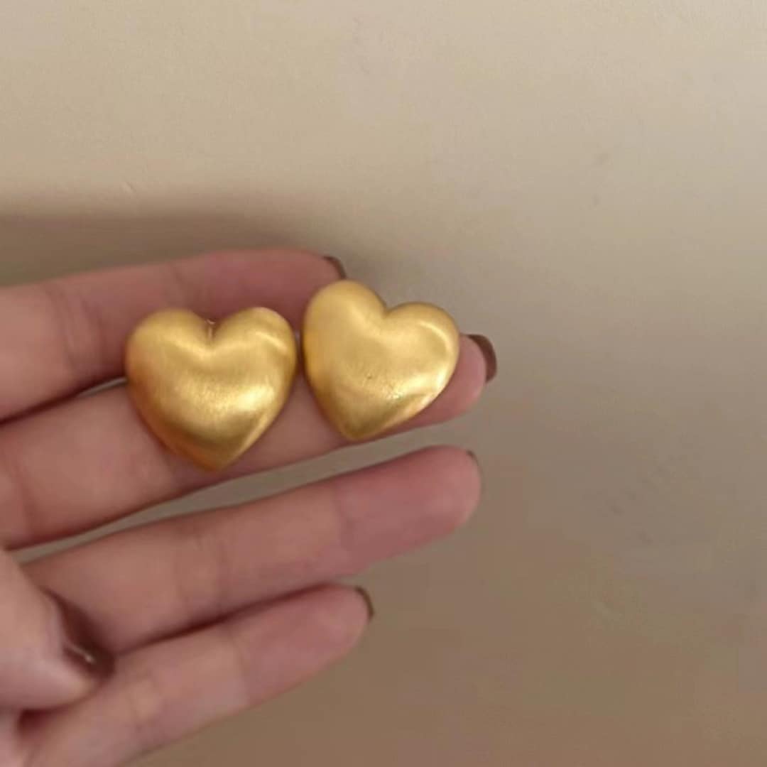 Big Gold Heart Earrings , Gold Studs Large , Huge Gold Stud Earring ...
