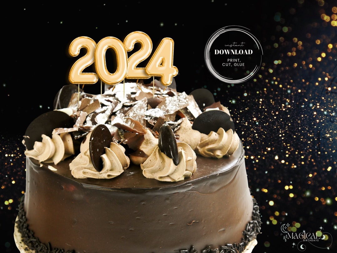 Gold Foil Balloon 2024 Theme Printable Cake Topper, NYE Party 2024 ...