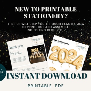 Gold Foil Balloon 2024 Theme Printable Cake Topper, NYE Party 2024 ...