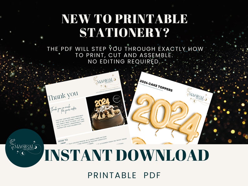 Gold Foil Balloon 2024 Theme Printable Cake Topper, NYE Party 2024 ...