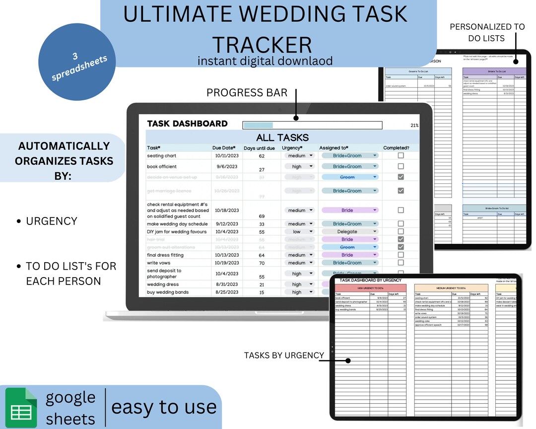 Wedding Task Tracker: Digital To-do List (google Sheets) - Etsy