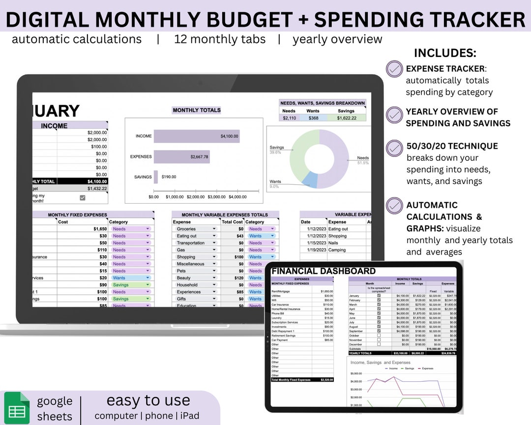 Digital Budget Spreadsheet: Yearly & Monthly Expense Tracker (google ...