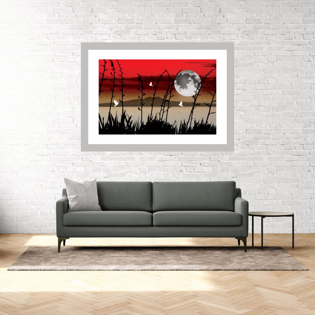 Rangitoto Red Rising Volcano Print - Etsy