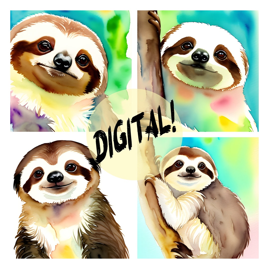Adorable Watercolor Sloth Painting in Pastel Colors Digital - Etsy