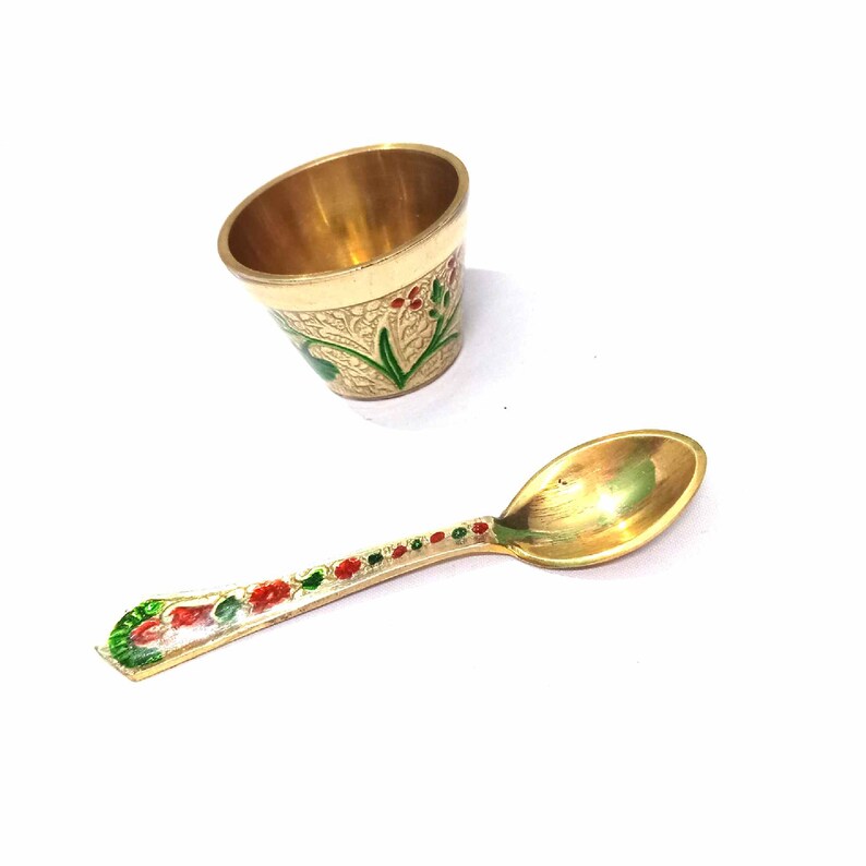 Pure Brass Pooja Panch Patra With Achmani Pali Spoon Kalash for All ...