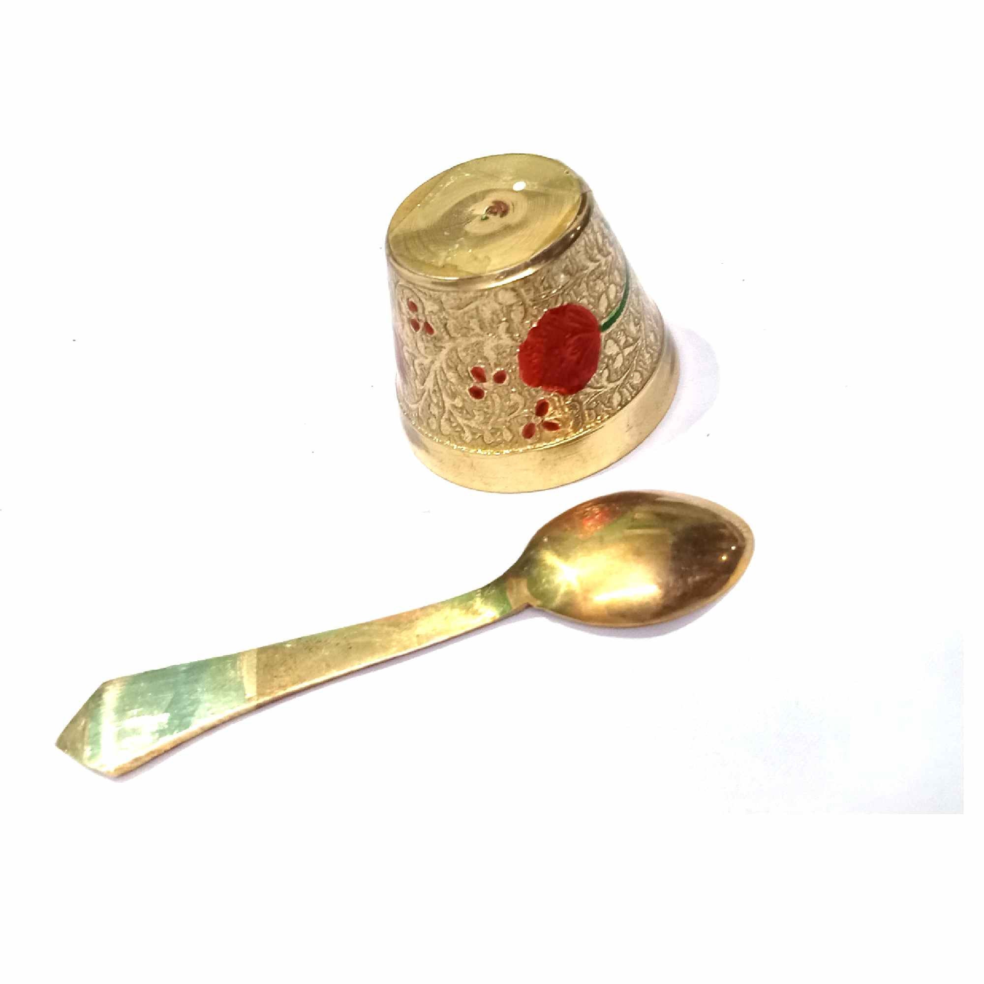 Pure Brass Pooja Panch Patra With Achmani Pali Spoon Kalash for All ...