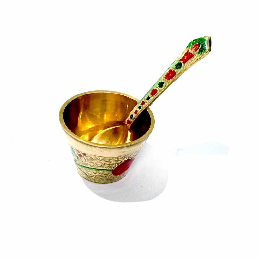 Pure Brass Pooja Panch Patra With Achmani Pali Spoon Kalash for All ...