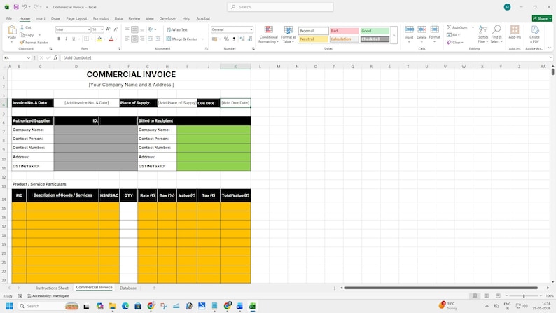 Commercial Invoice Excel Template | Automatic Business Billing ...