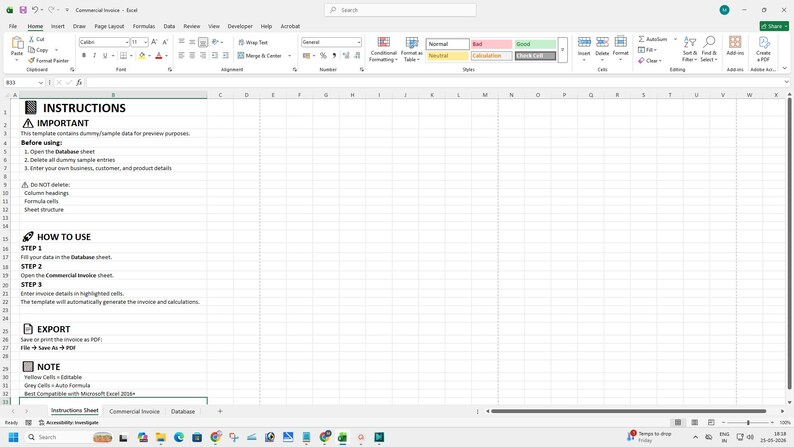 Commercial Invoice Excel Template | Automatic Business Billing ...