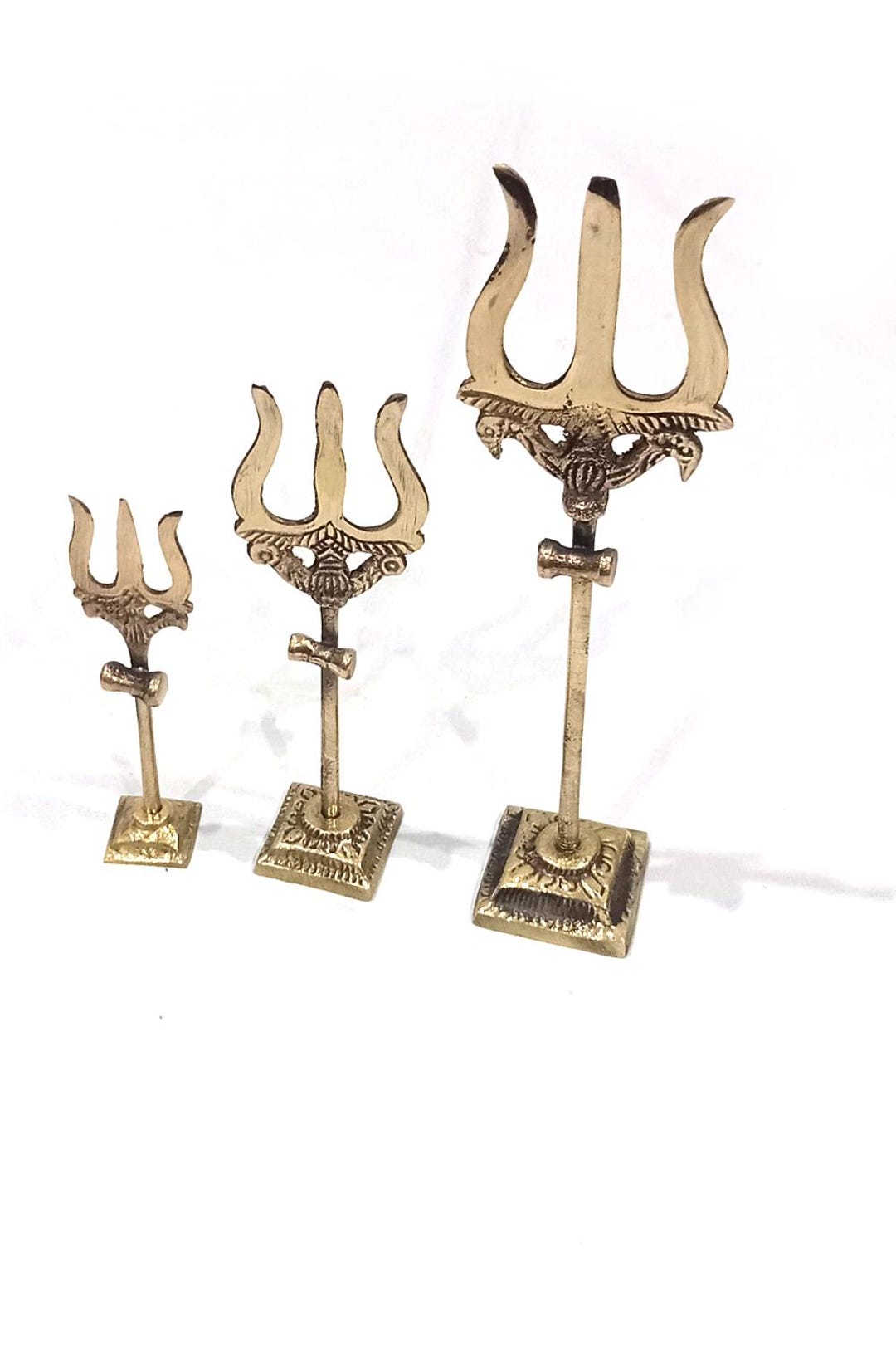 Brass Trishul With Stand – Set of 3 | Divine Hindu Trident for Home ...