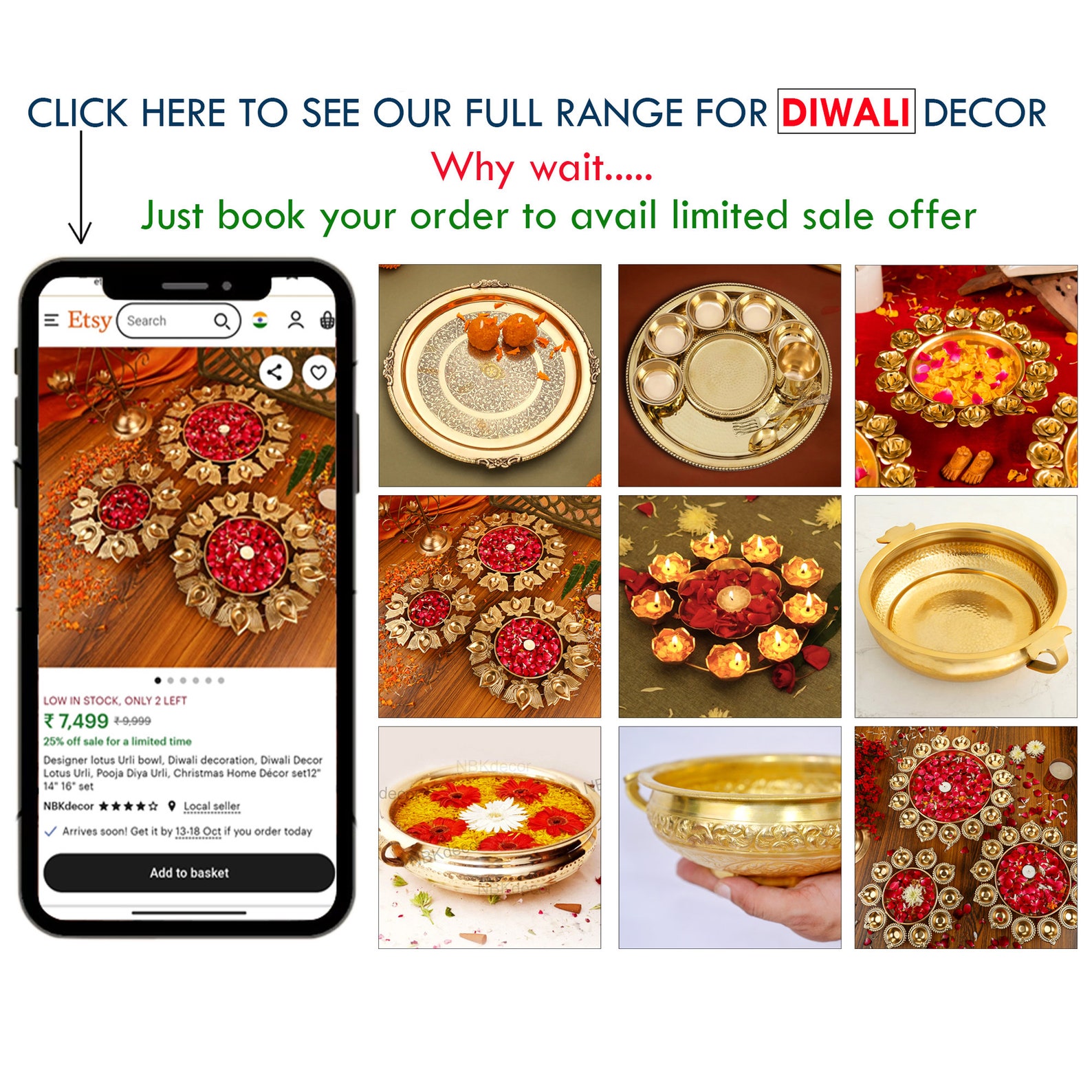 Designer Lotus Urli Bowl, Diwali Decoration, Diwali Decor Lotus Urli ...