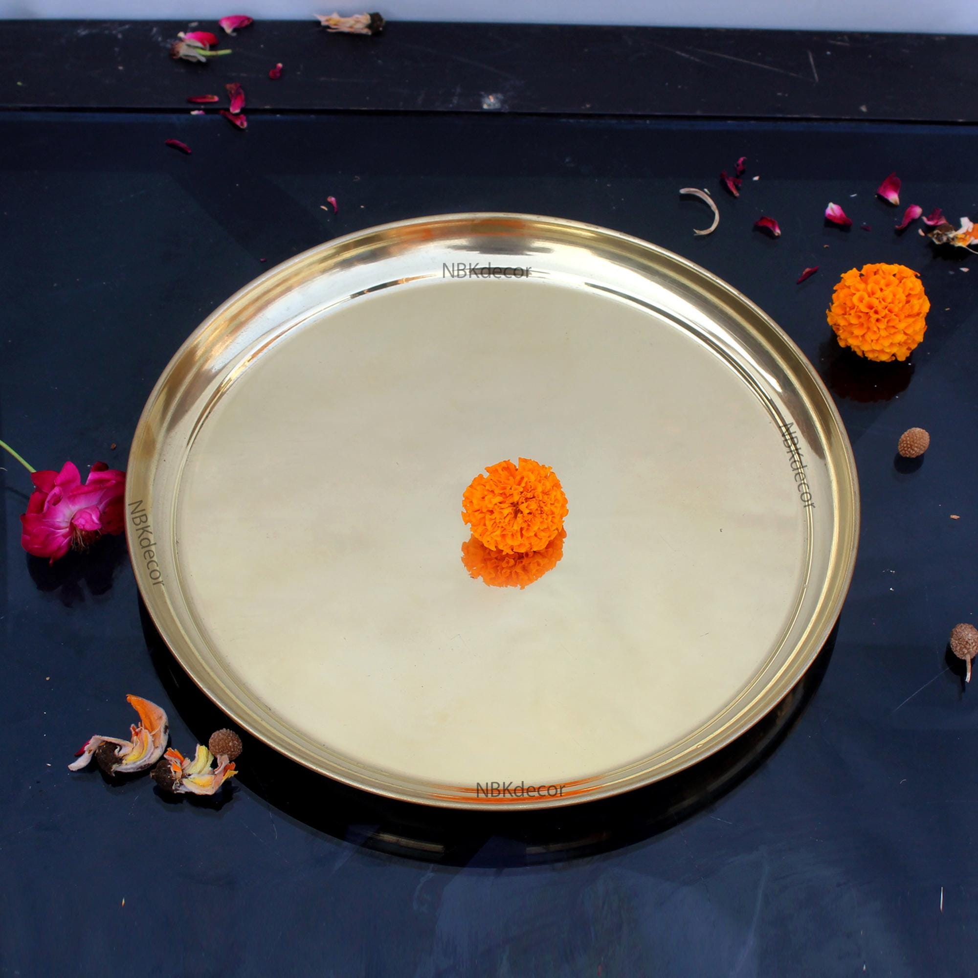Brass Pooja Thali Set: Diwali Puja Plate With Kalash, Spoon & Diya 10 ...