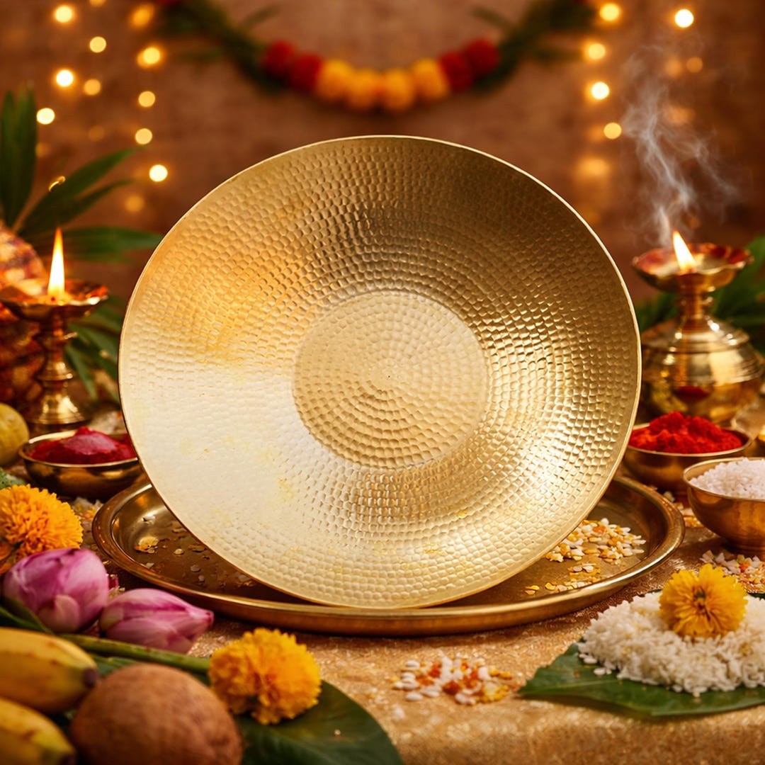 Handmade Brass Pooja Thali: Traditional Fruit Plate, 24 Inch - Etsy
