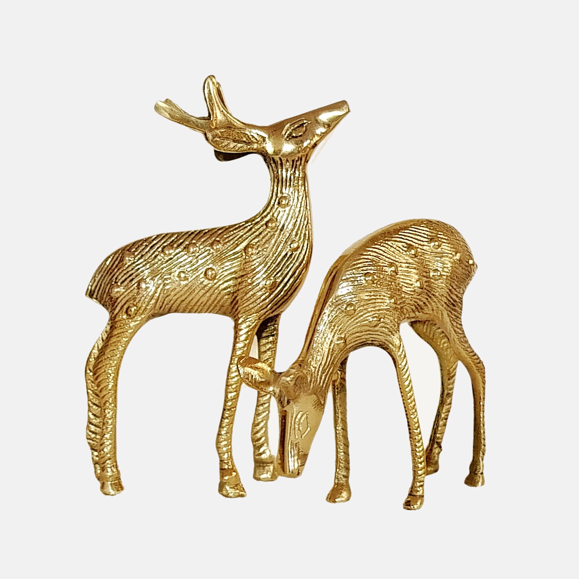 Vintage Large Brass Deer Figurines, Christmas Decor, Vintage Mid ...