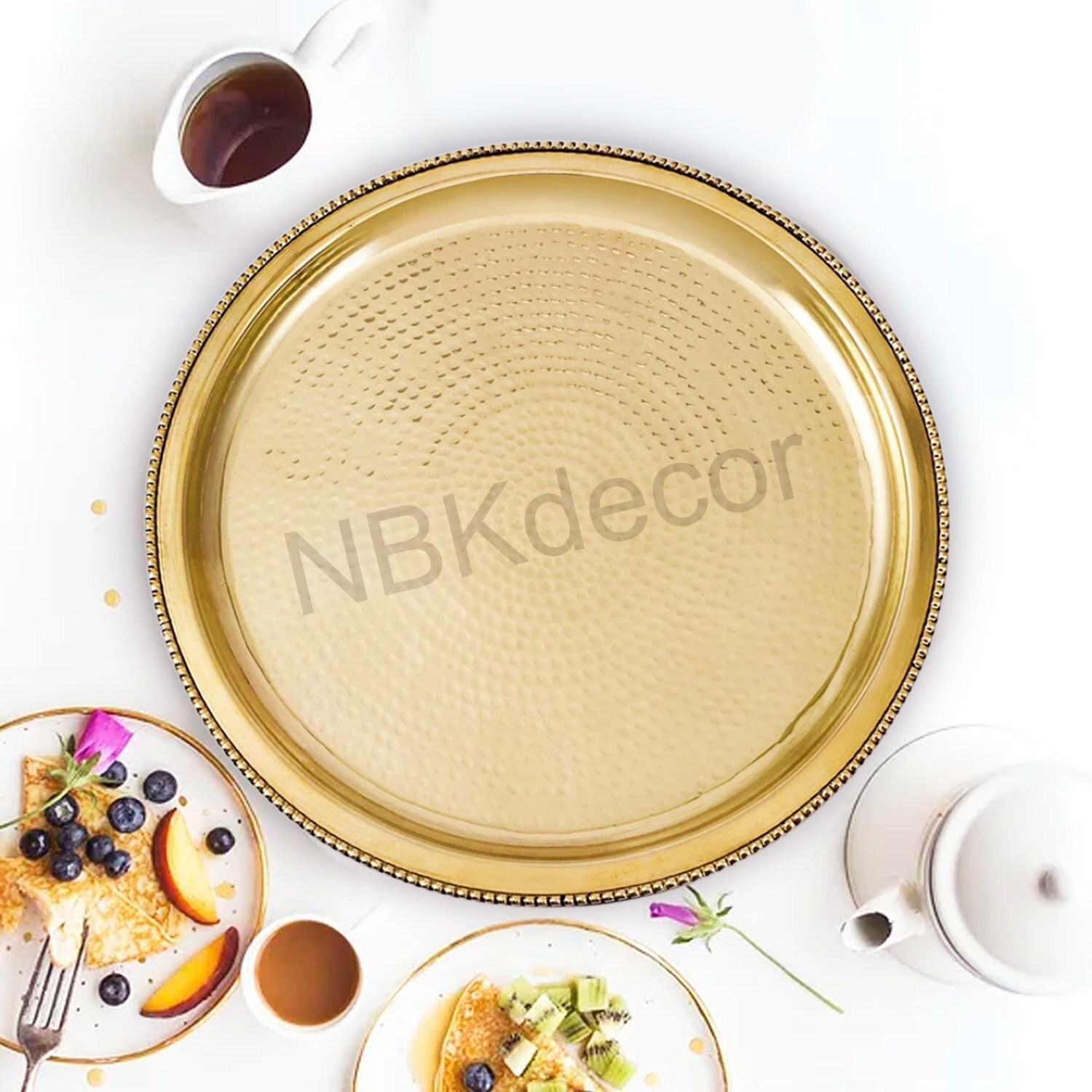 Brass Tray Large | Brass Tray With Hammered Design| Brass Trinket Tray ...