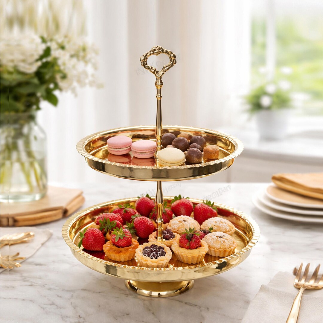 Hammered Brass 2-tier Cake Stand: Elegant Dessert Serving Tray - Etsy