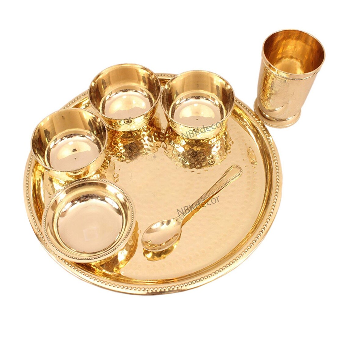 Brass Dinnerware Set, Thali Sets, Hammered Thali 12 Inch, Sweet Dish ...