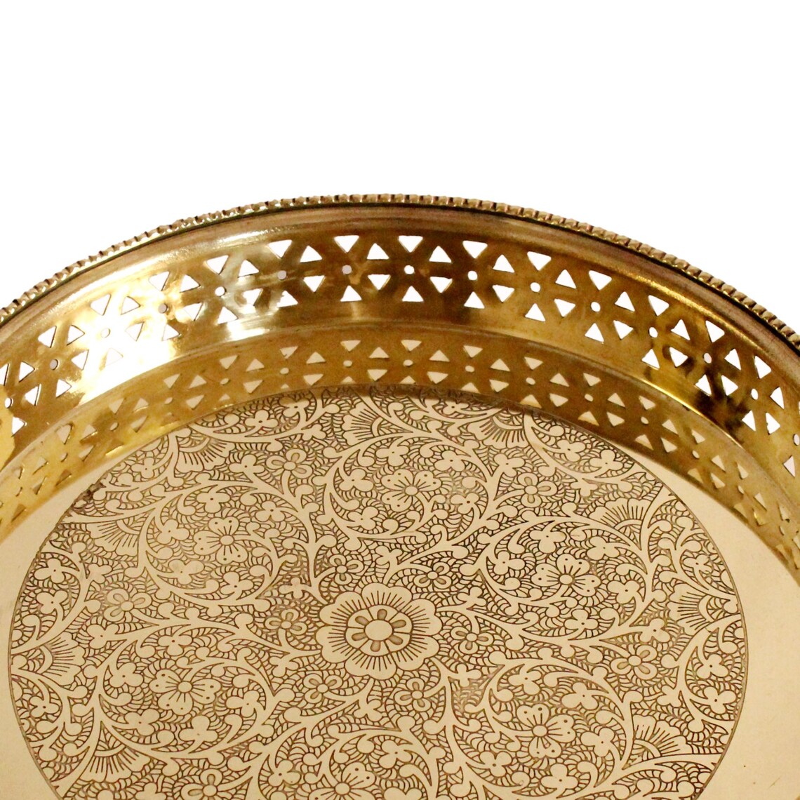 Handcrafted Brass Serving Tray Set: Floral Etched Pooja Thali (10 Inch ...