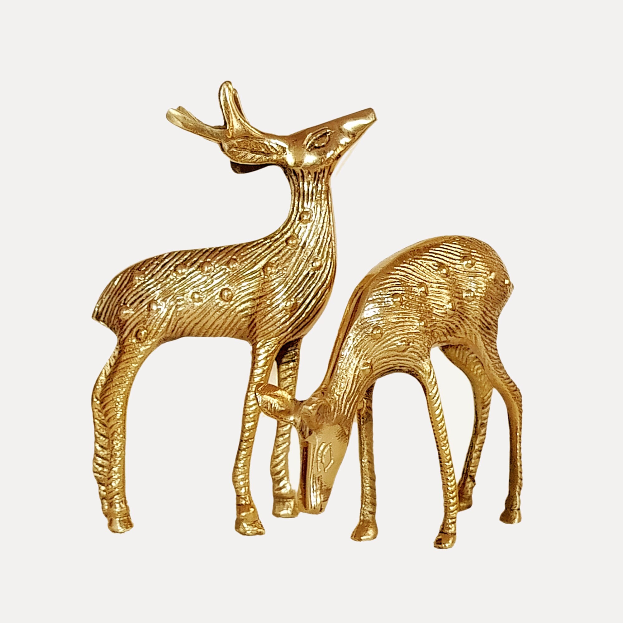 Vintage Large Brass Deer Figurines, Christmas Decor, Vintage Mid ...