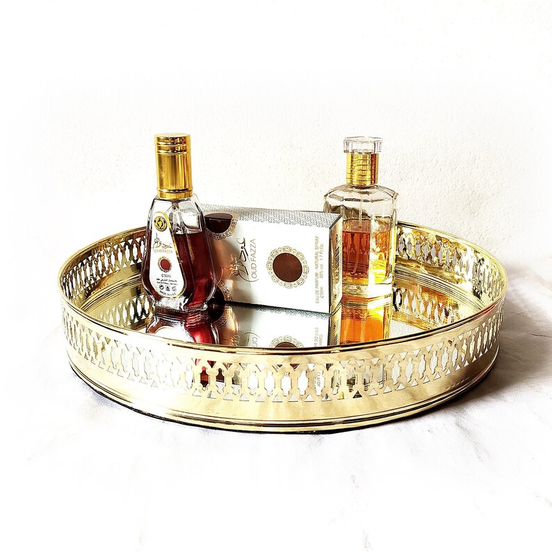 Handmade Brass Round Perfume Tray, Tray, Mirror Tray, Vintage Mirror ...