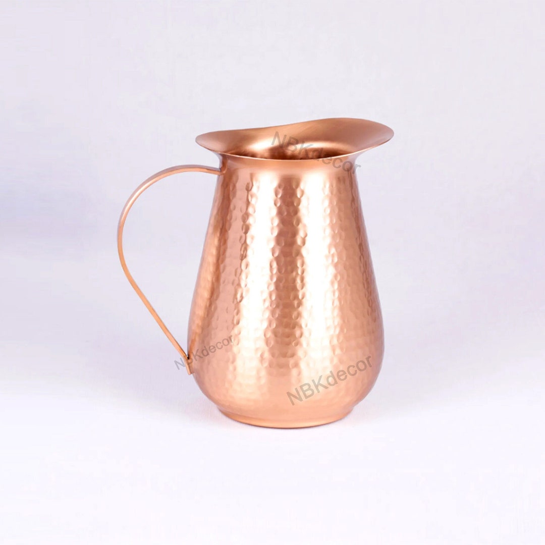 100% Pure Copper Water Pitcher, Copper Hammered Jug, Water Drinking Jug ...