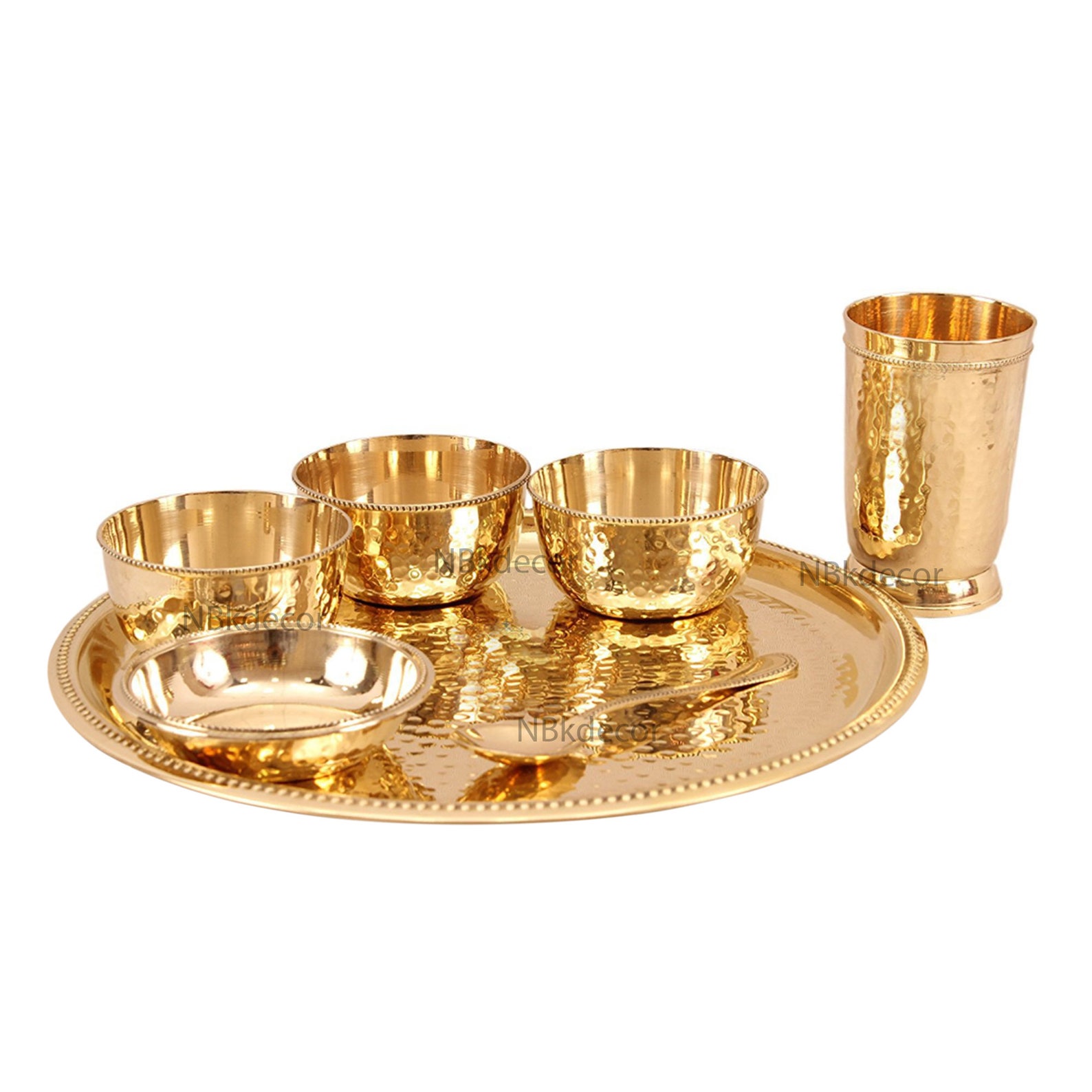 Brass Dinnerware Set, Thali Sets, Hammered Thali 12 Inch, Sweet Dish ...