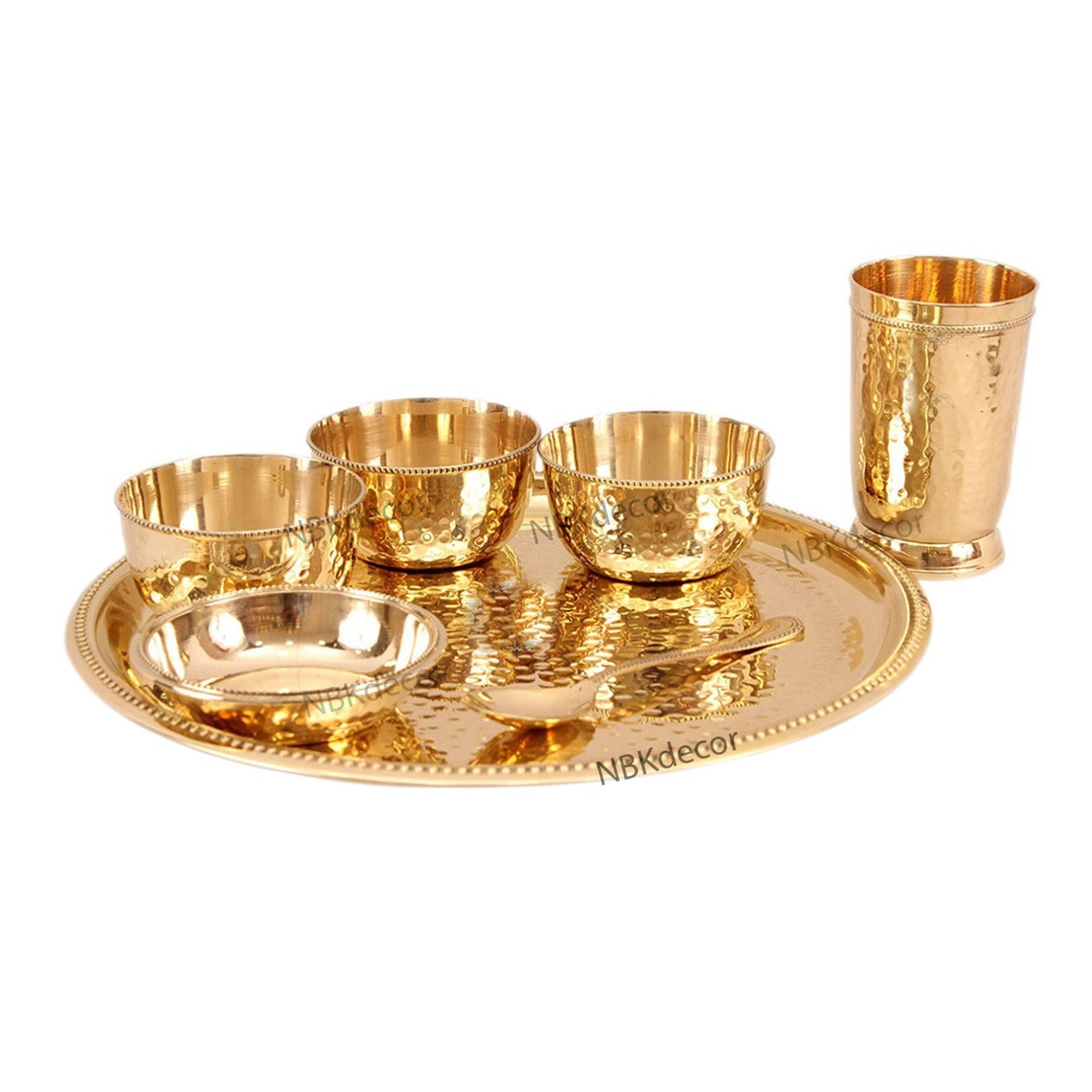 Brass Dinnerware Set, Thali Sets, Hammered Thali 12 Inch, Sweet Dish ...