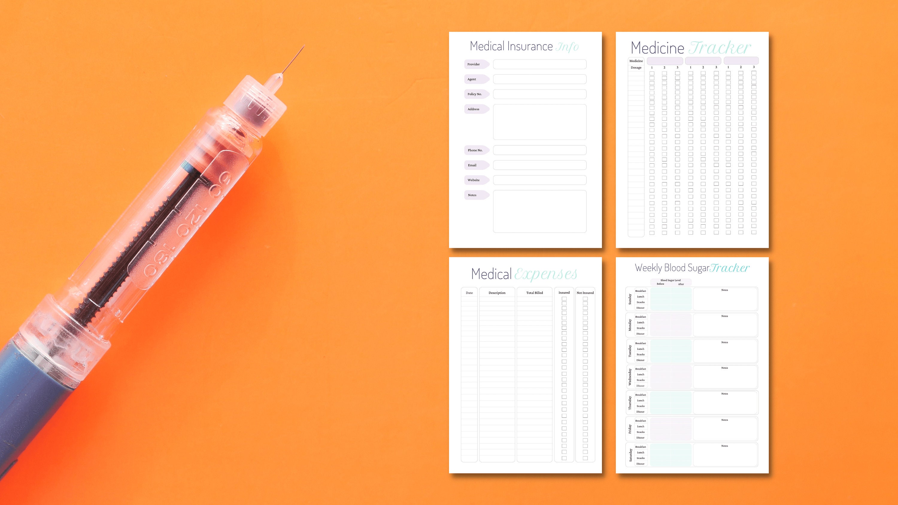 Blood Sugar Digital Print Tracker, Diabetic Log. Daily Diabetes Journal ...