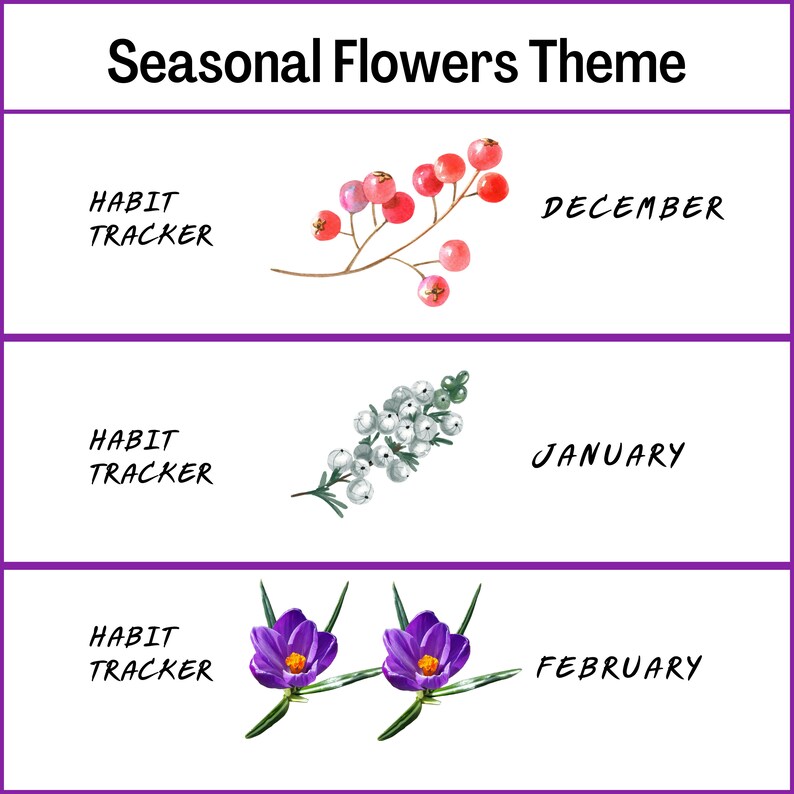 Monthly Printable Habit Tracker Seasonal Flowers Theme - Etsy