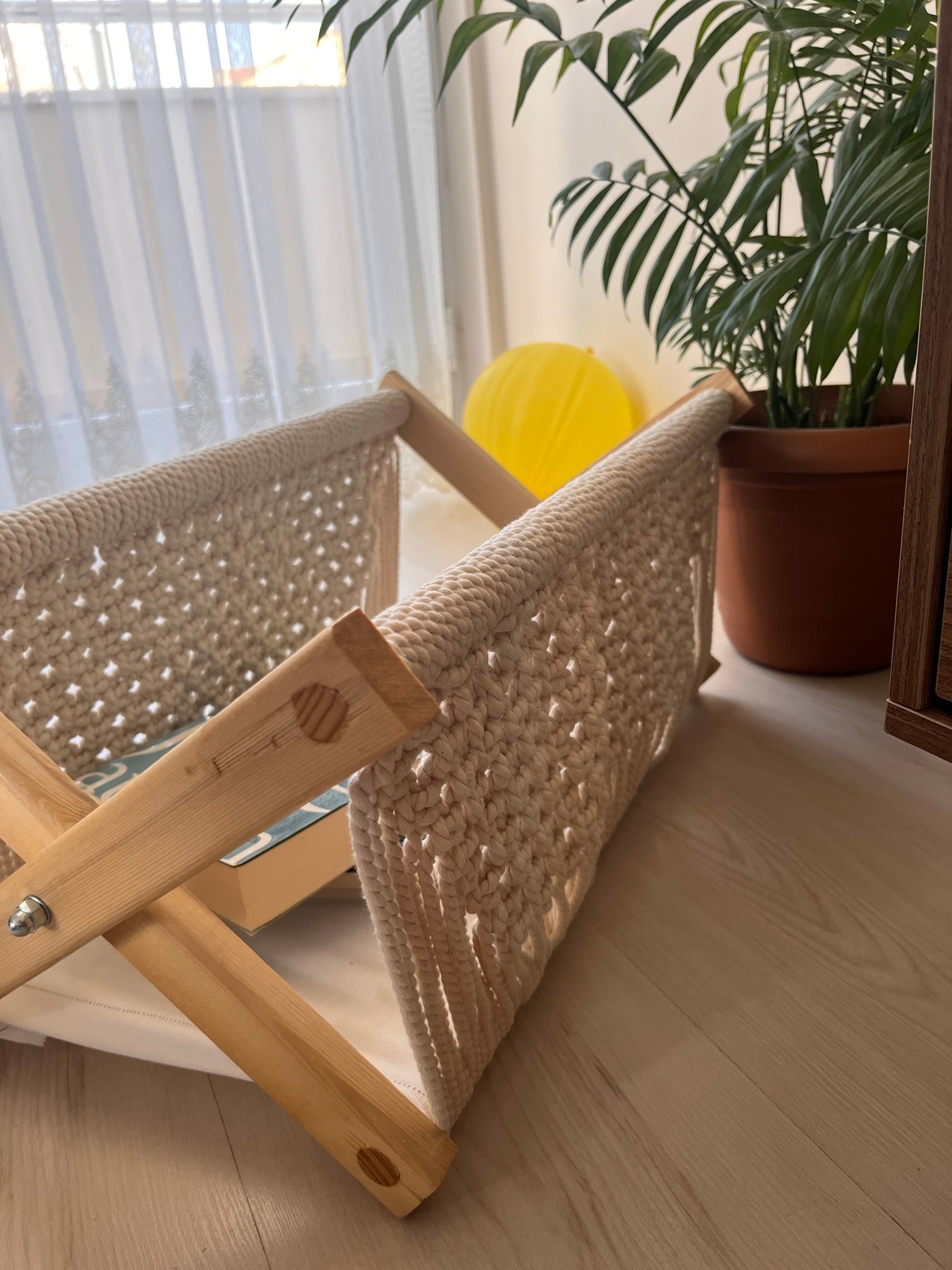 Handcrafted Wooden Magazine Rack,wooden Macrame Newspaper Holder,unique ...