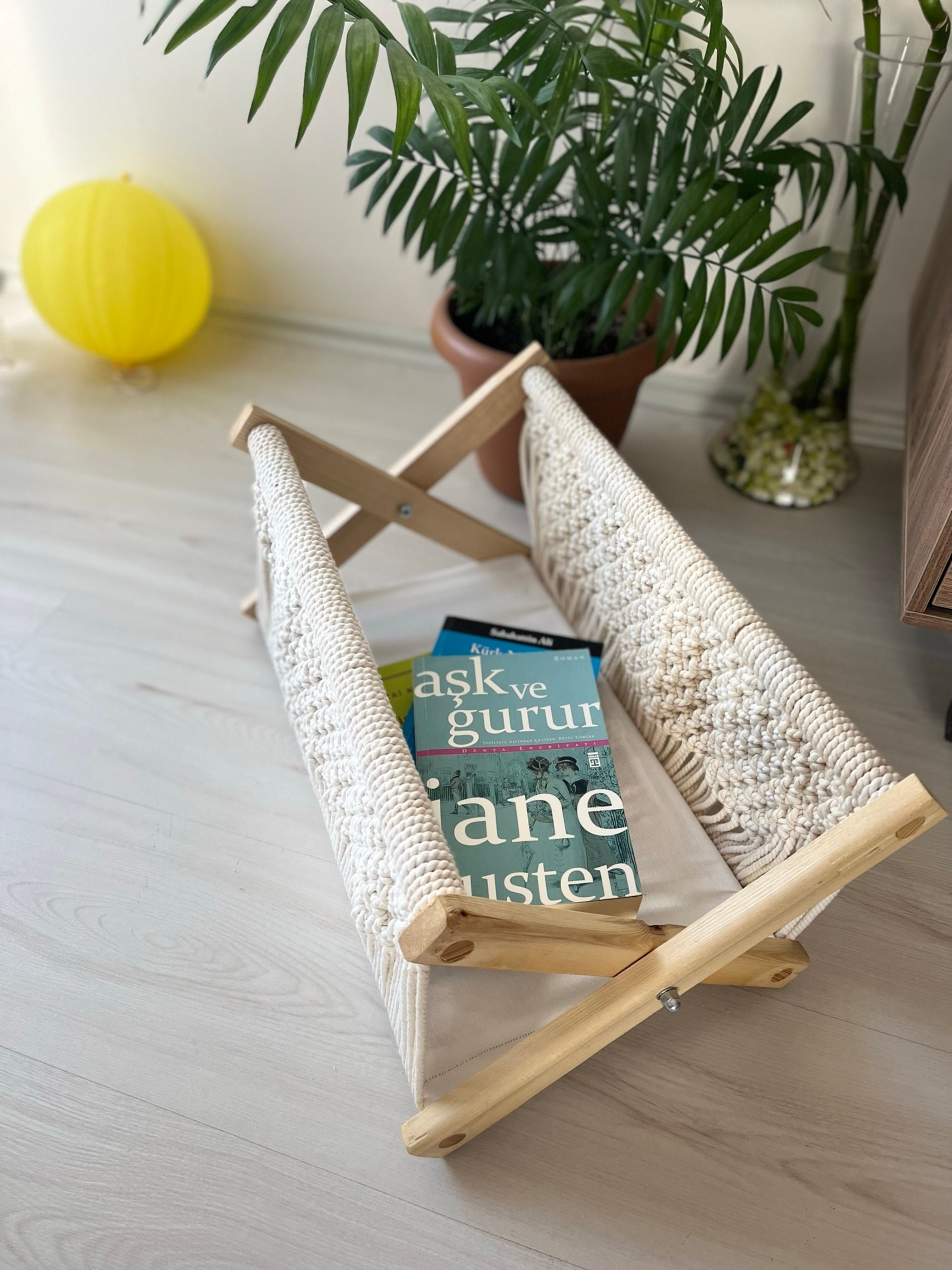 Handcrafted Wooden Magazine Rack,wooden Macrame Newspaper Holder,unique ...