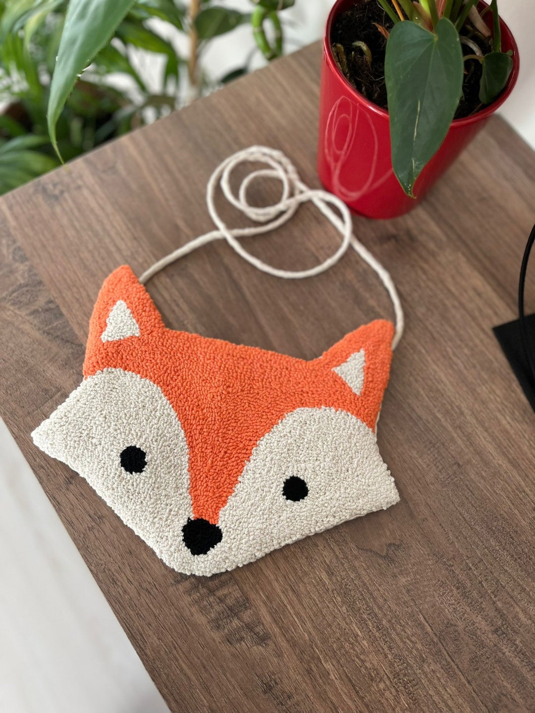 Handmade Punch Needle Fox Bag: Cotton Shoulder Bag (25x20cm) - Etsy