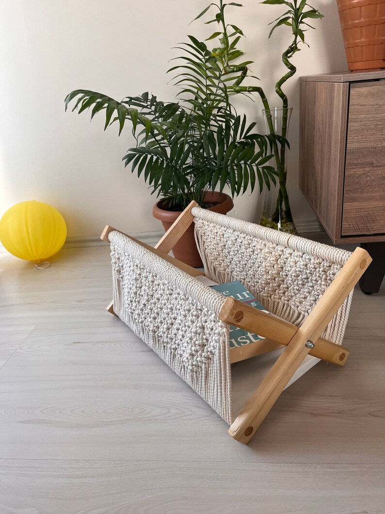 Handcrafted Wooden Magazine Rack,wooden Macrame Newspaper Holder,unique ...