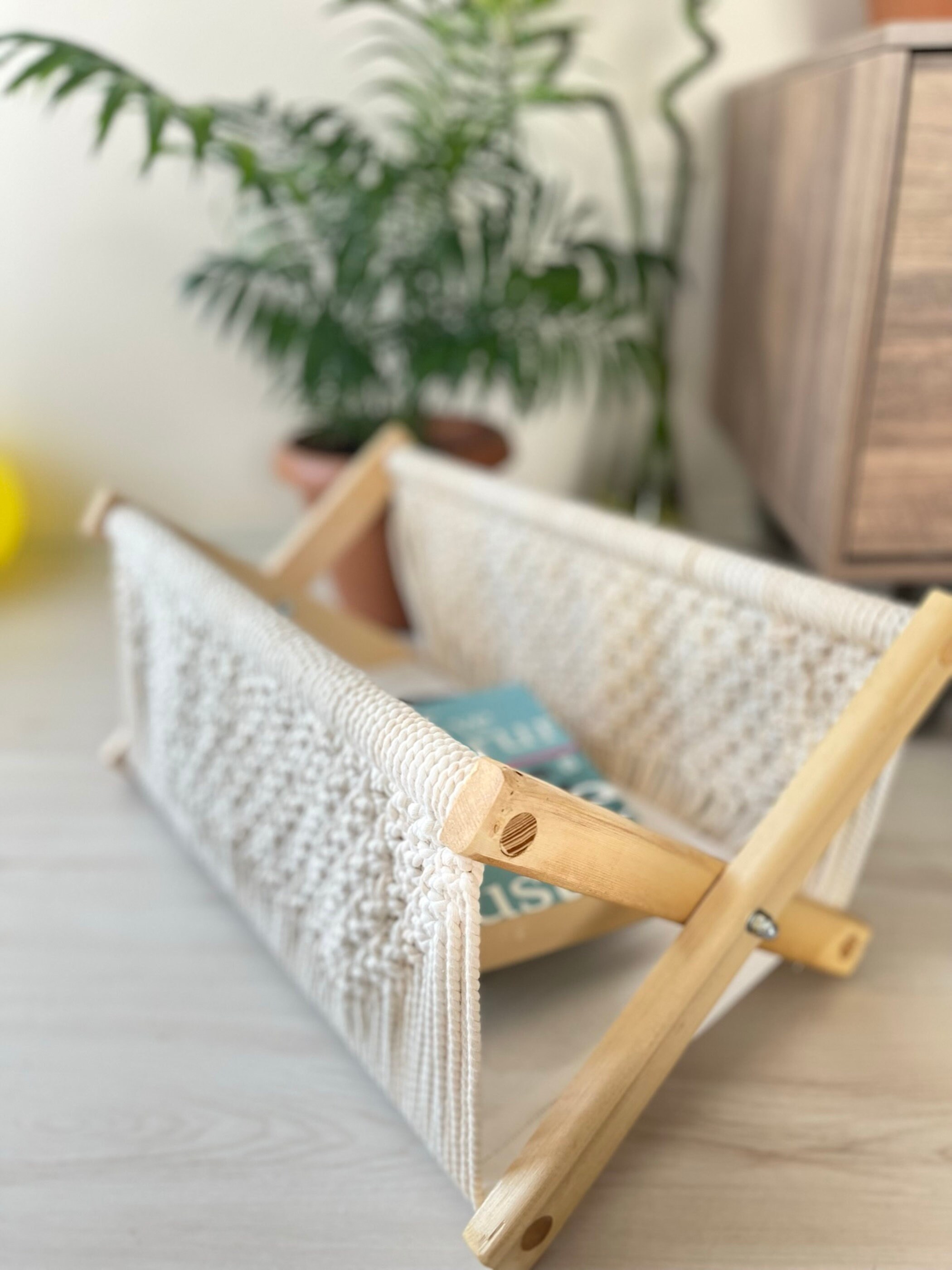 Handcrafted Wooden Magazine Rack,wooden Macrame Newspaper Holder,unique ...