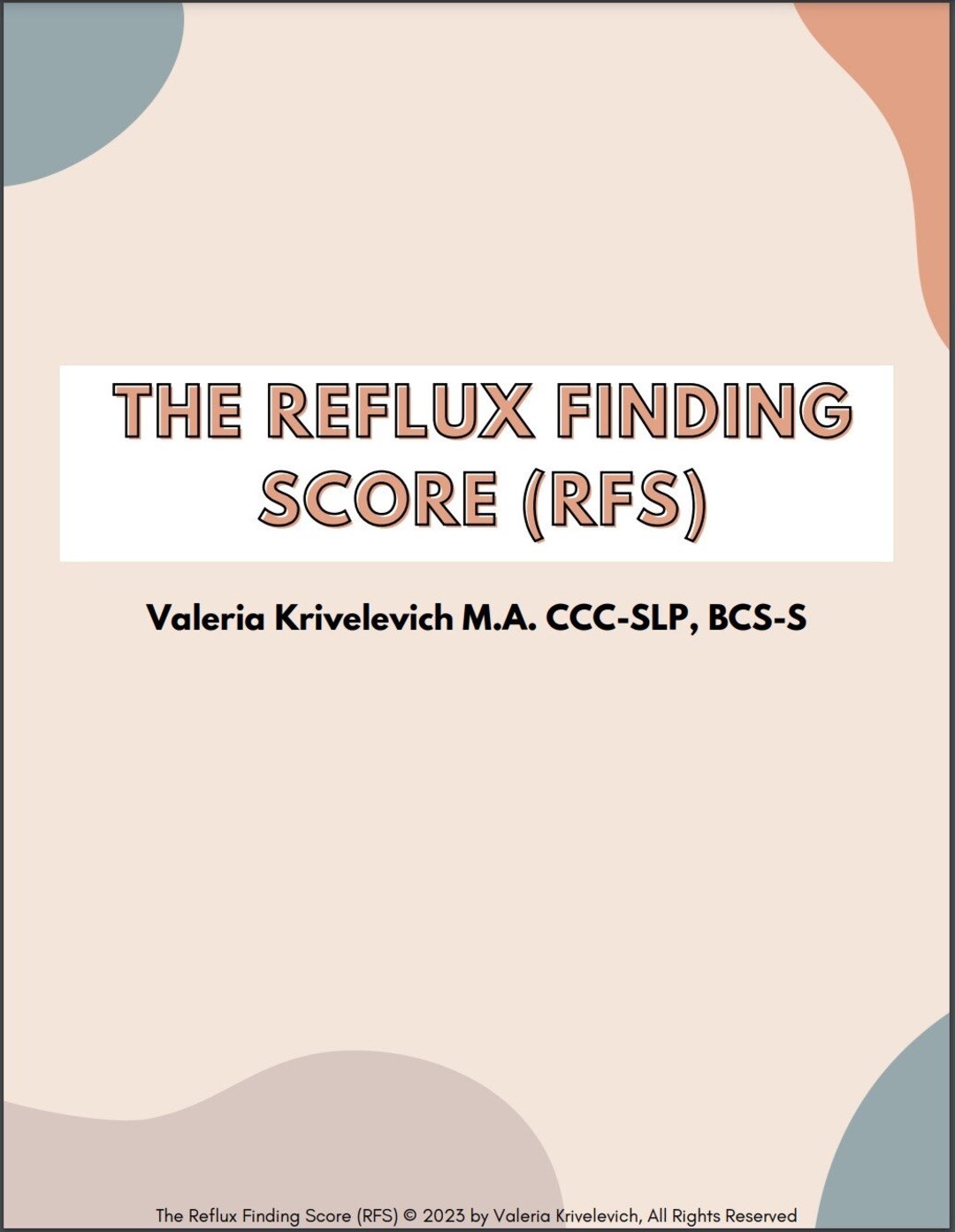 The Reflux Finding Score Printable, SLP Language Pathology, Medical SLP ...