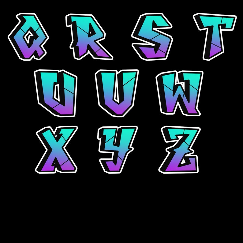 26 PNG Graffiti Letters Alphabet V30 PNG Transparent Background, Cricut, Silhouette, Sublimation ...
