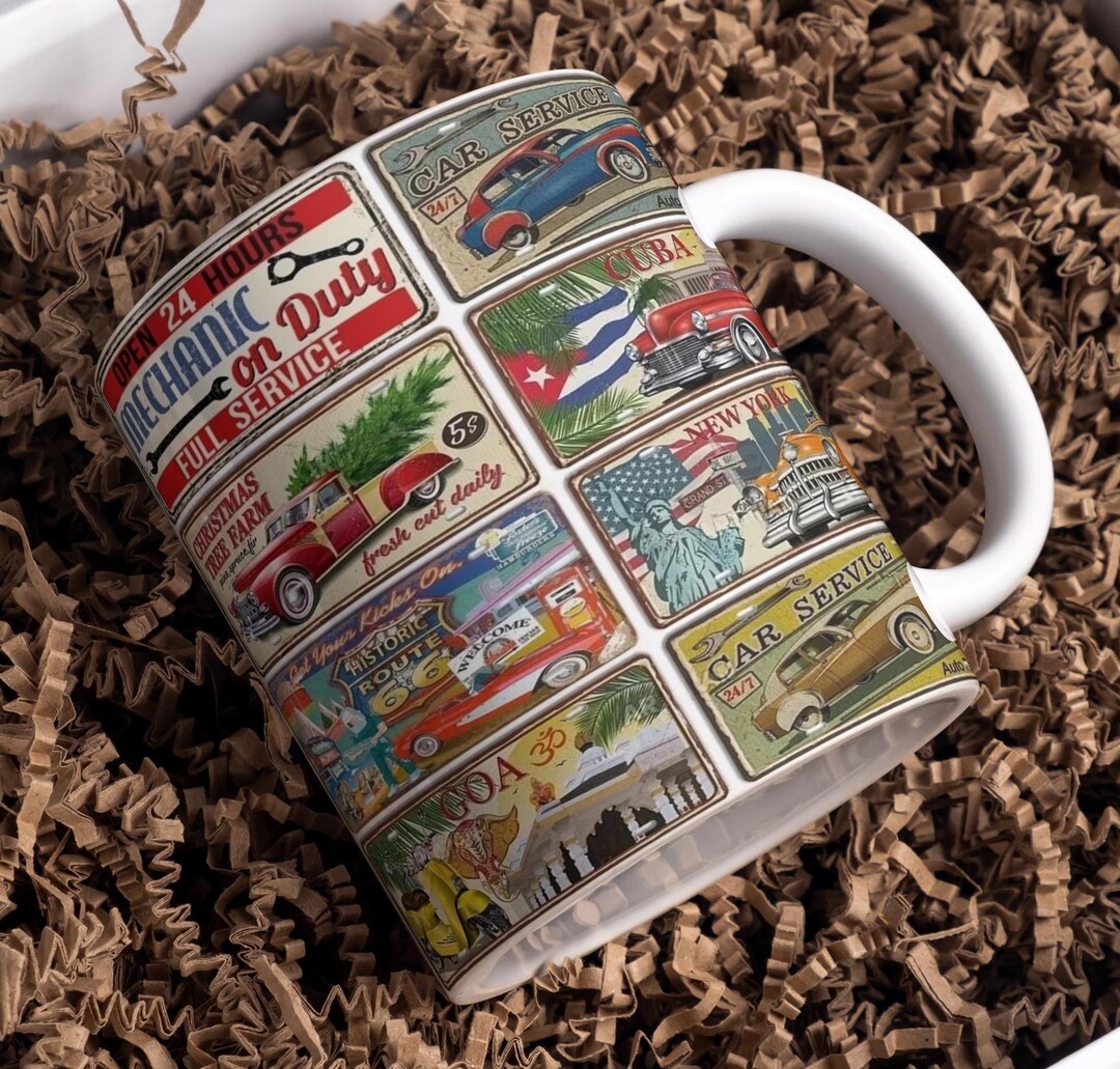 Vintage Mechanic Garage Mug Wrap Around Mug Design 11oz, 15oz ...