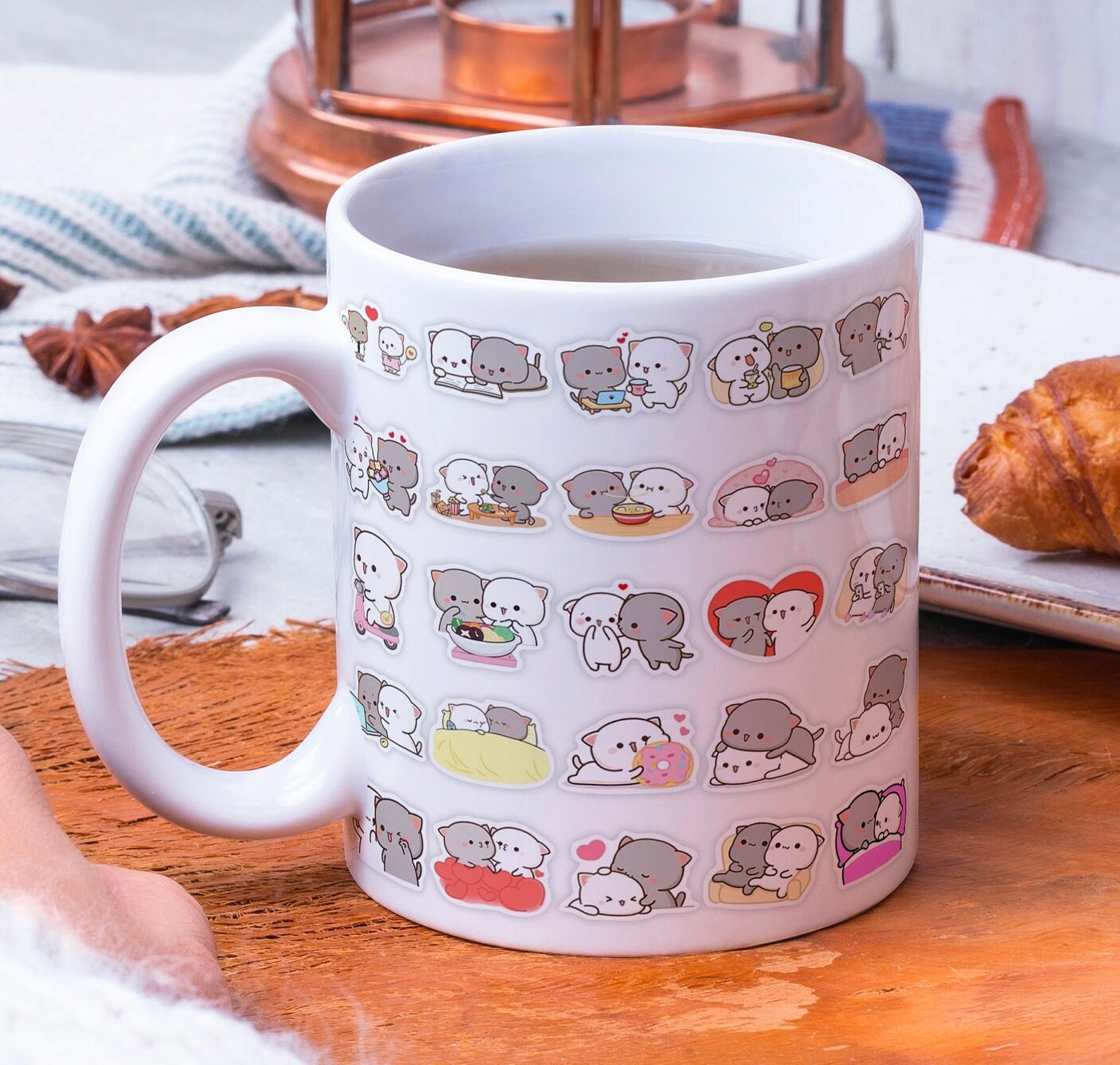 Cute Cartoon Cat Emoji Stickers Design Effect Wrap Around Mug Design ...
