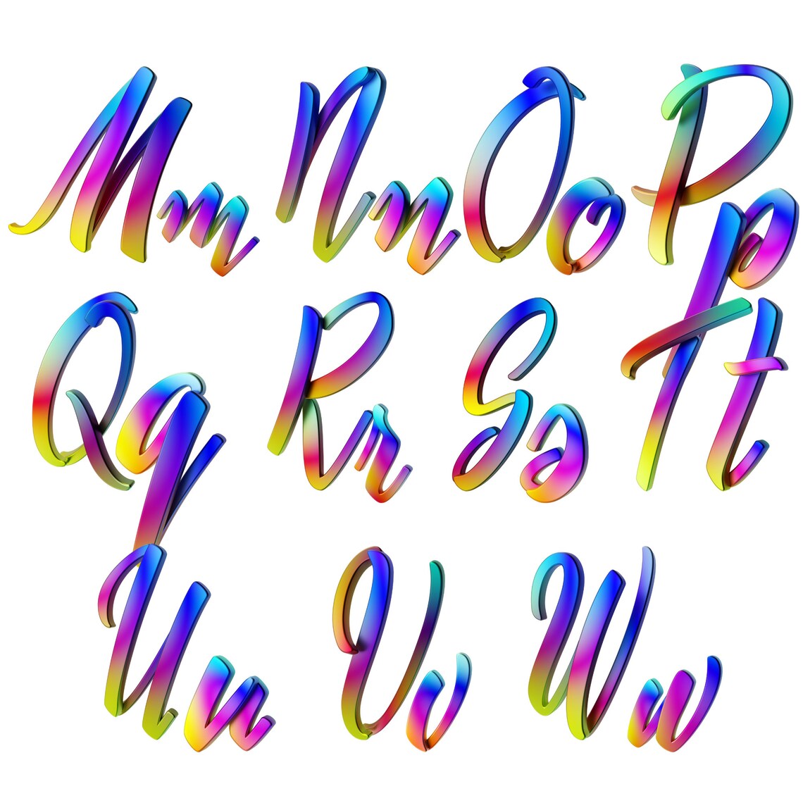 3d Rainbow Cursive Letters Alphabet PNG Transparent Background/cricut ...
